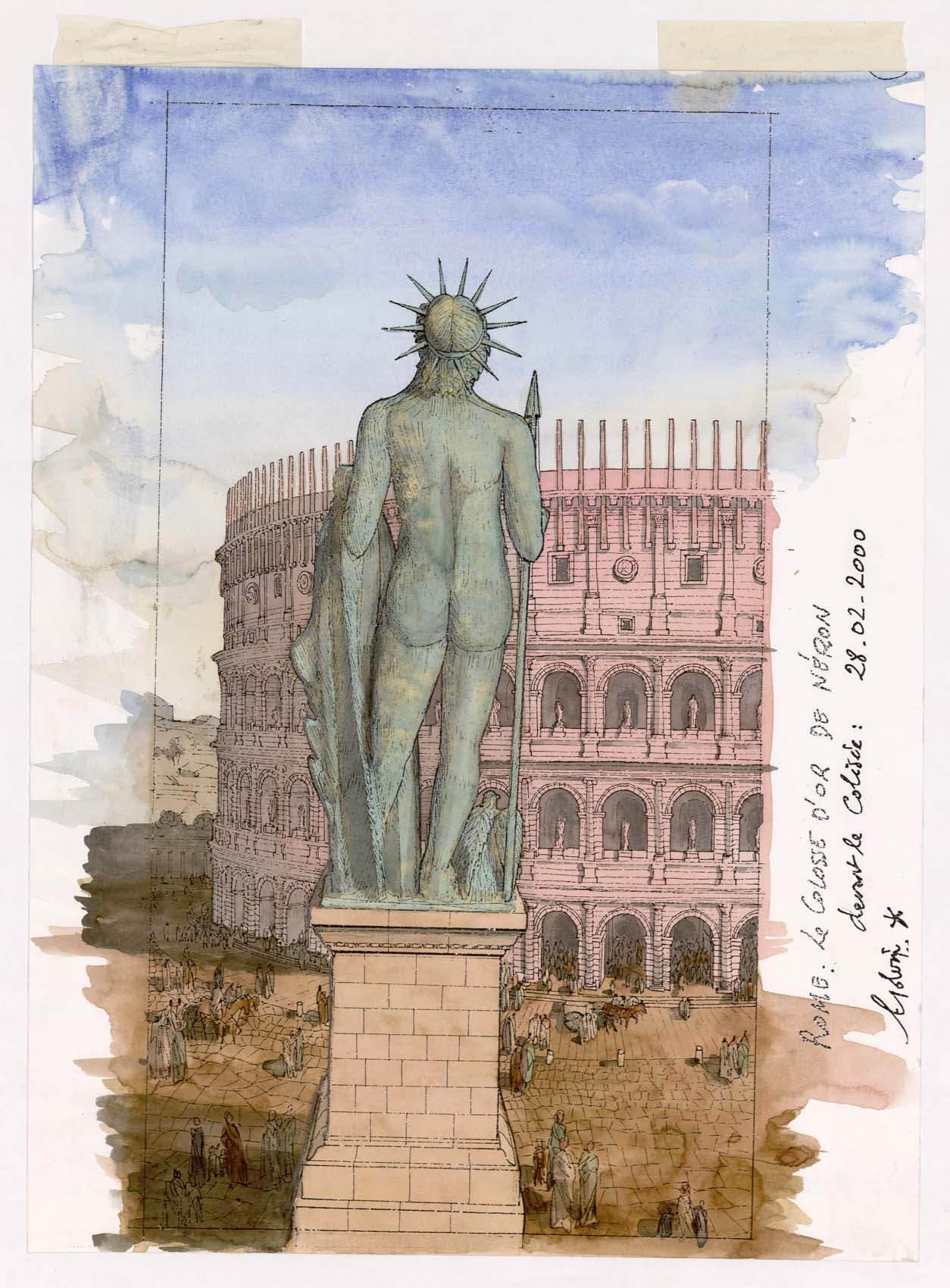 Roma (Rome), Nero's golden colossus in front of the Colosseum - Jean-Claude Golvin